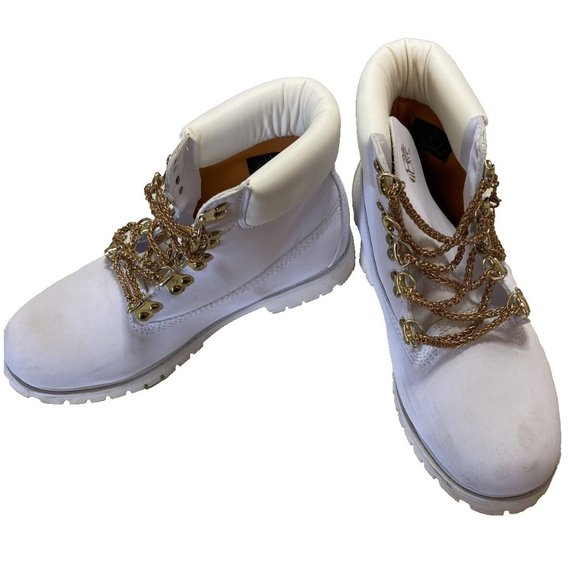 Timberland | Shoes | Rare Timberland White Leather Round Toe Gold Chain ...